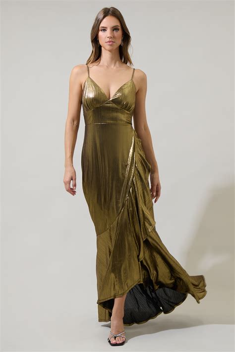 Andorra Metallic Doris Ruffle Maxi Dress Sugarlips