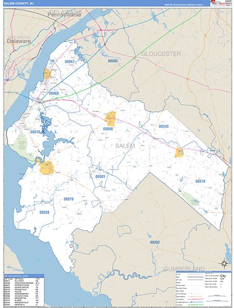 Salem County Nj Zip Code Wall Map Basic Style By Marketmaps Mapsales