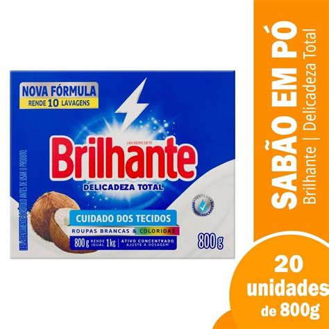 Sabão Em Pó Brilhante Delicadeza Total Caixa 800g Embalagem Com 20