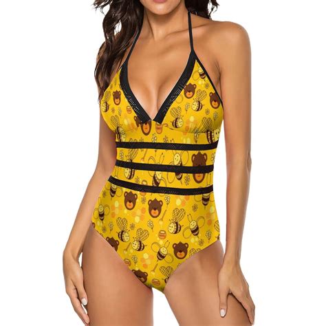 Bumble Bees Swimsuit Sexy Yellow And Black Stripes One Piece Swimwear