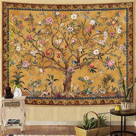 Faxdong Boho Tree Of Life Tapestry Vintage Flower Leaves