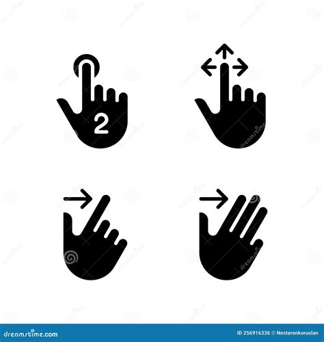 Drag And Swipe Gestures Black Glyph Icons Set On White Space Stock Illustration Illustration