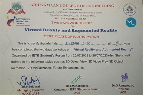 Swedha Mariappan On Linkedin Attended 2 Day Workshop On Arvr Basic Concepts I Have Completed A