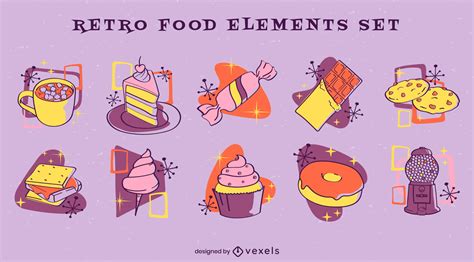 Retro Food Elements Set Vector Download