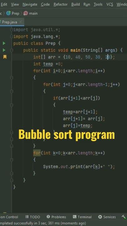 Bubble Sort Program In Java Youtube