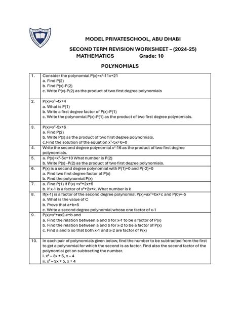 Polynomial Revision Worksheet Pdf Teaching Methods And Materials Science And Mathematics Polynomial Revision Worksheet Pdf Teaching Methods And Materials Science And Mathematics