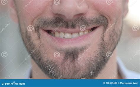 Close Up Smiling Lips Of Man Stock Image Image Of Street Moving