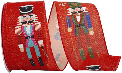 Classic Nutcracker Red Wired Christmas Ribbon 2 12 X 10 Yards Red