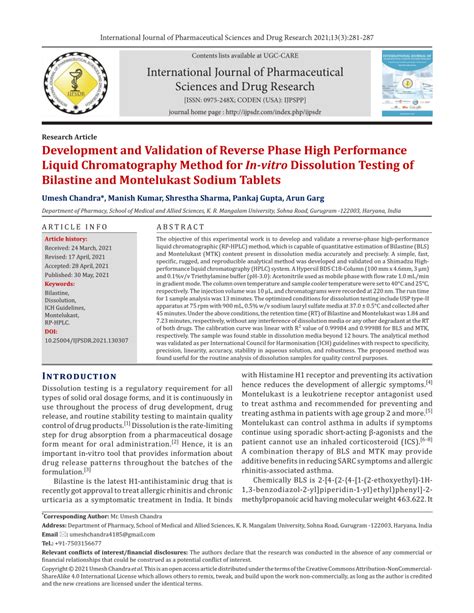 Pdf Development And Validation Of Reverse Phase High Performance Liquid Chromatography Method