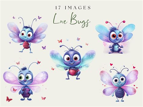 Cute Love Bug Clipart Bundle High Quality Png Files Commercial Use