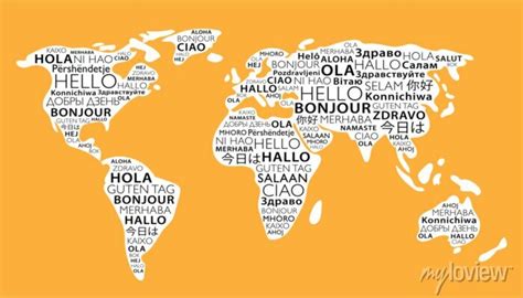 Hello In Different Languages As World Map Design Wall Mural • Murals