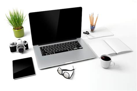 3d Modern Computer Workplace Premium Photo