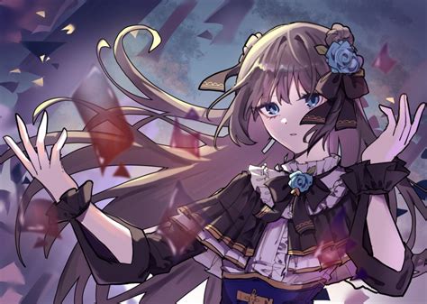 Safebooru 1girl Arcaea Black Hair Black Ribbon Blue Corset Blue Eyes