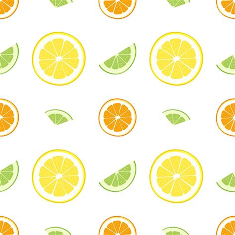 Cute Seamless Pattern Of Citrus Fruit Lemon Orange And Lime Print