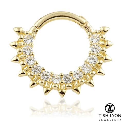 Tish Lyon® 9ct Gold Pave Gem Spike Daith Septum Ring Voodoo Body Jewellery