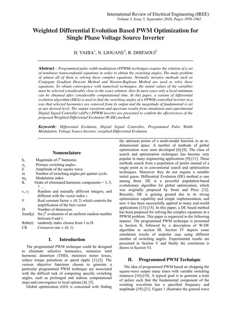 pdf weighted differential evolution based pwm optimization for single