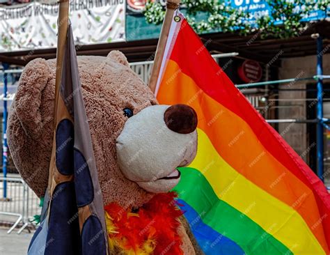 Premium Photo Close Up Of Teddy Bear With Gay Pride Flag Outdoors
