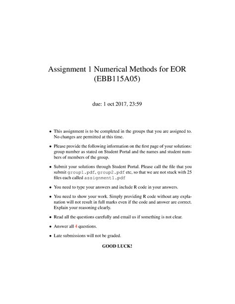 Num Assignment 1 Verplichte Opdracht No 1 Voor Numerical Methods For