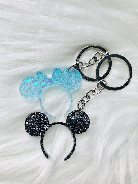 Mickey And Minnie Mouse Ears Glitter Keychain Glitter Keychain Pink