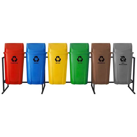 Lixeira Plastica Individual 40l P Coleta Seletiva C Poste E Haste