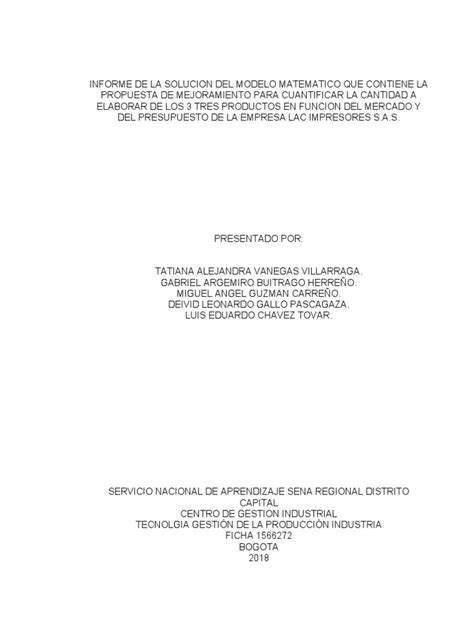 Modelo De Programacion Lineal Pdf Programación Lineal Costo