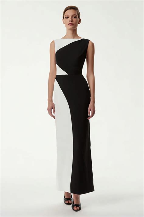 Wedtrend Women Sheath Black And White Dress Bateau Neck Maxi Evening