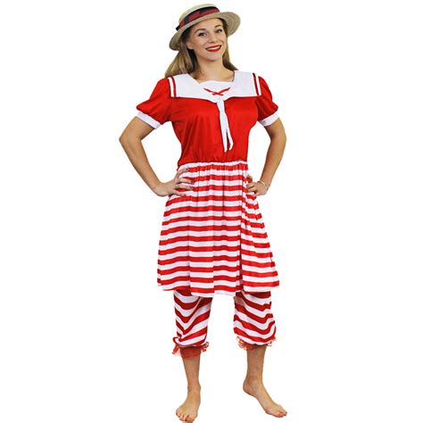 Womens 1920s Bather Costume Victorian Bathing Suit Fancy Dress Costume