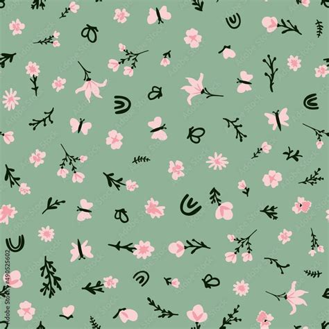 Cute Cottage Core Doodled Seamless Repeat Pattern Vektor Blumen