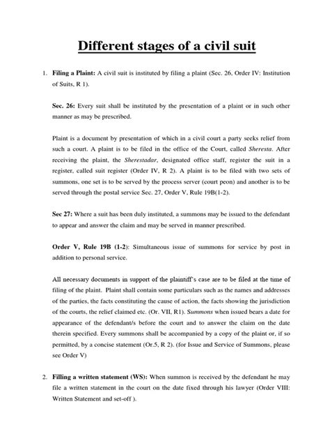 Different Stages Of A Civil Suit Pdf Lawsuit Alternative Dispute