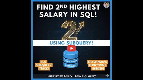 Find 2nd Highest Salary In Sql Using Subquery Sql Tutorial For Beginners Youtube