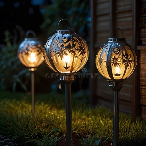 Elegantly Illuminated Ornate Metal And Glass Lanterns Hanging Outdoors
