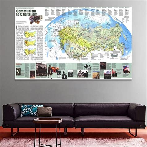Map Of The World Wall Sticker 225150cm Political Physical Russia Map