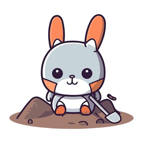 Premium Vector Rabbit Digging A Hole In The Ground Cartoon Character