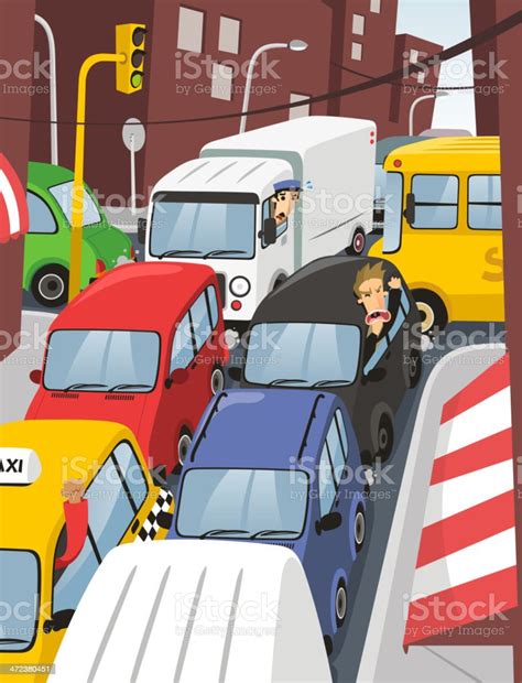 Traffic Jam Vehicle Congestion Cars Snarl Up Cars Stock Illustration