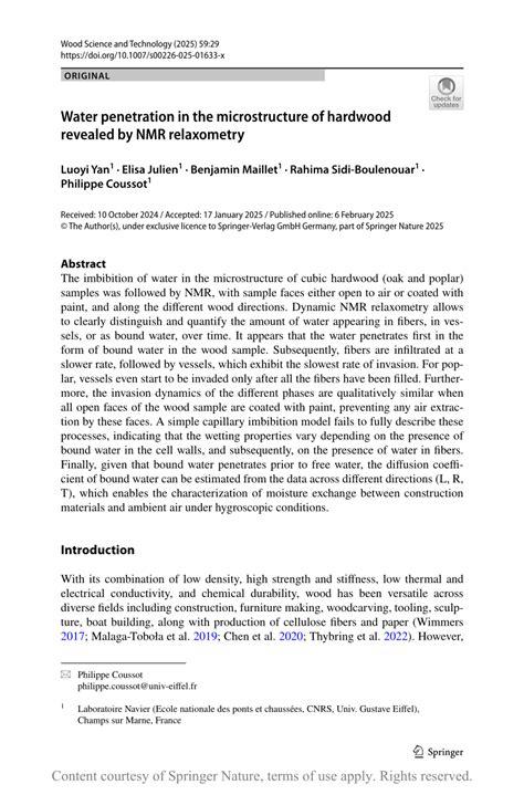 Water Penetration In The Microstructure Of Hardwood Revealed By Nmr