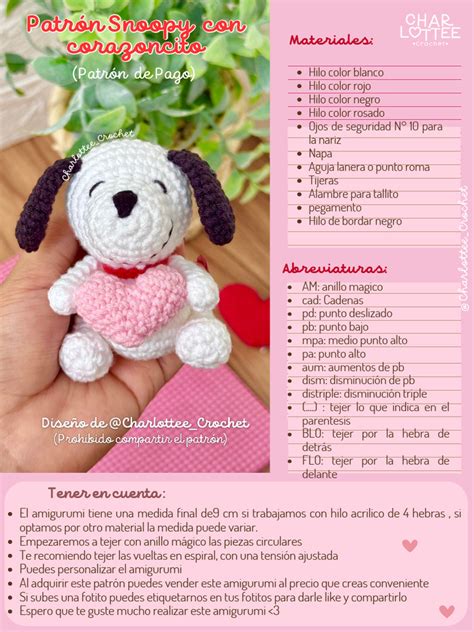 Patrón Amigurumi Snoopy Con Corazón Pdf Amigurumi Tejer
