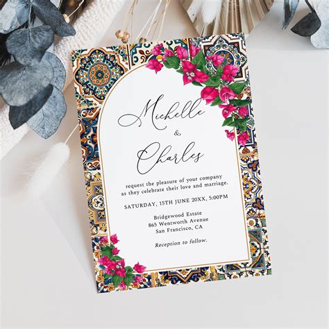 Spanish Wedding Invitation Italian Wedding Bougainvillea Hot Pink