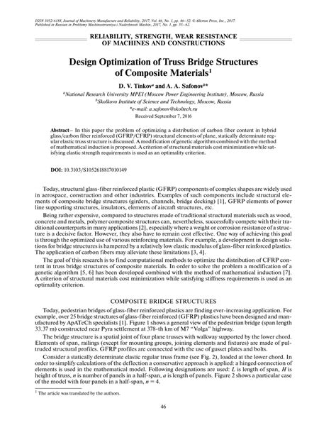 Pdf Design Optimization Of Truss Bridge Structures Of Composite Materials