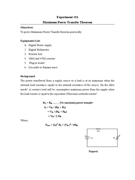 Maximum Power Transfer Experiment Pdf Electrical Resistance And