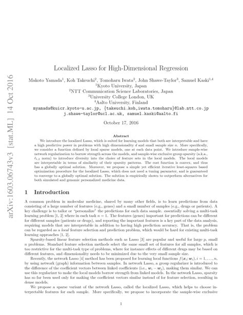 Localized Lasso For High Dimensional Regression Deepai