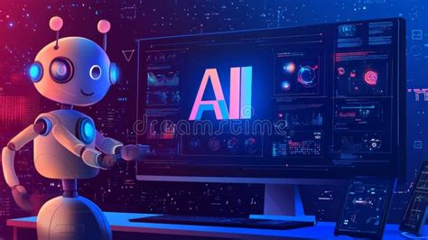 Computer Assistant Or Robot Stock Illustration Of A Robot Working On