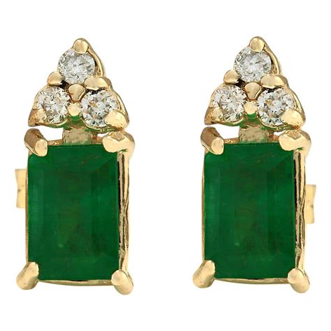 Emerald Diamond Earrings In 14 Karat Yellow Gold For Sale At 1stdibs