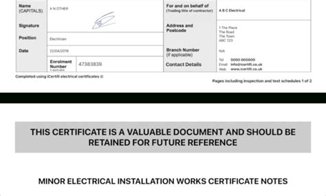 Electrical Certificate Example Minor Works Certificate Icertifi For