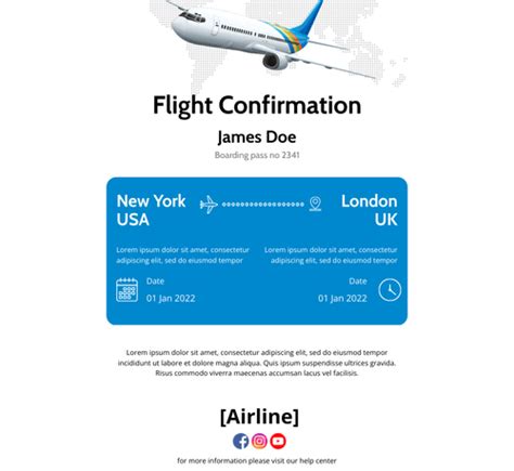 Flight Confirmation Email Template Unlayer