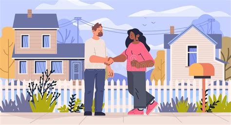Neighbors Greeting Handshake Friendly Community Two People Meeting