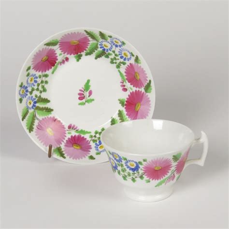 Antique Tea Cup Saucer Set 4 Soft Paste Porcelain Staffordshire Pink