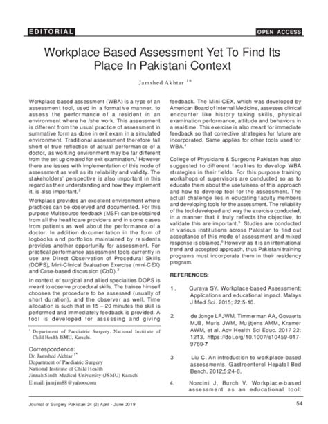 Pdf Workplace Based Assessment Yet To Find Its Place In Pakistani Context