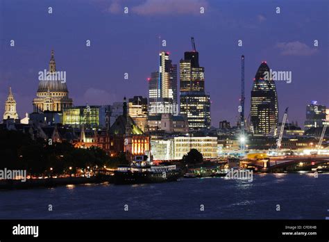 London Skyline At Night Including St Pauls Cathedral The River Thames