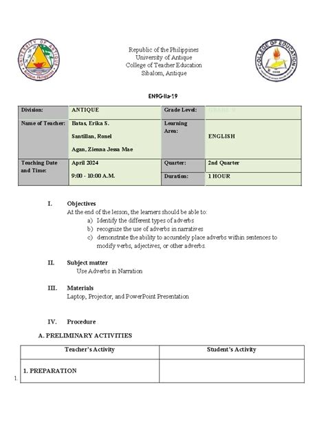 Deductive Method Lp Lesson Plan Republic Of The Philippines