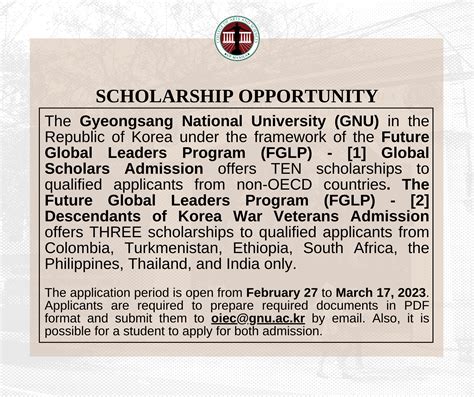 Scholarship Invitation To Apply For Future Global Leaders Program Fglp